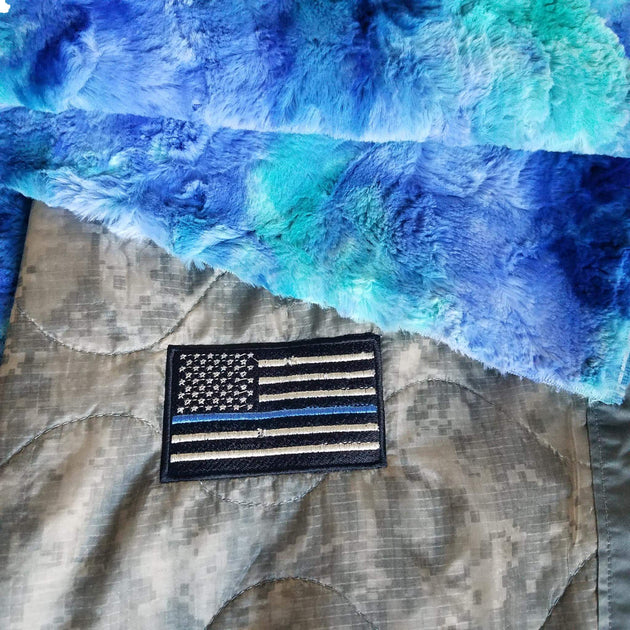 ACU/UCP Camo Pattern Thin Blue Line Flag Weighted Woobie Blanket with ...